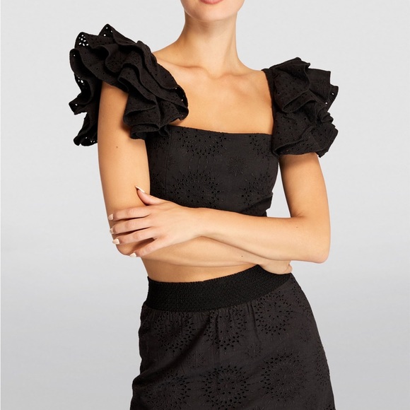 Alice + Olivia | Tops | Alice Olivia Ruffled Tawny Linen Blend Crop Top | Poshmark